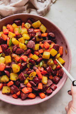 Healthier Hot Dog & Veggie Hash - Unbound Wellness